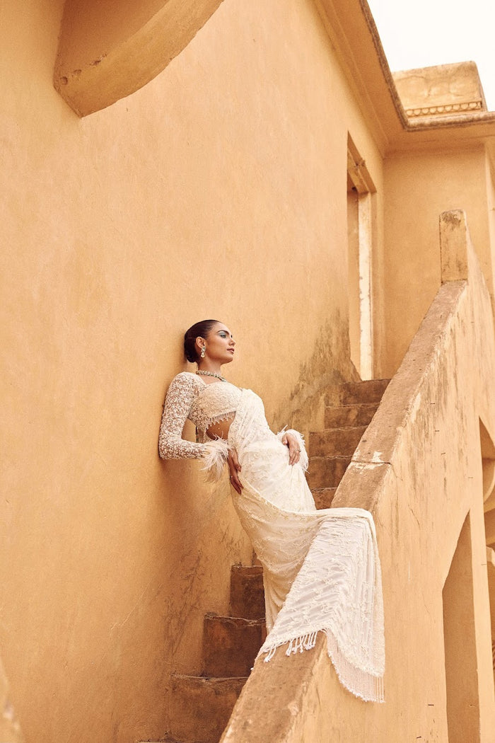 Buy Delaram Hand Embroidered Georgette Saree | Rouje