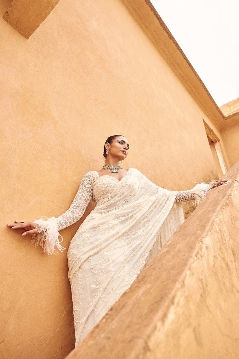Buy Delaram Hand Embroidered Georgette Saree | Rouje