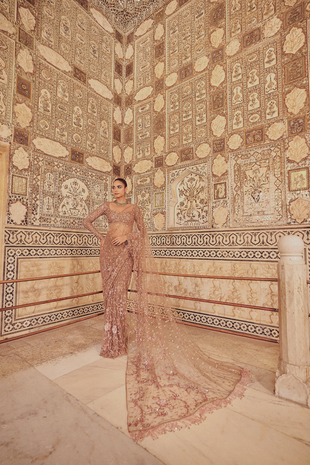 Buy Tamara Hand Embroidered Tulle Saree with Cape | Rouje