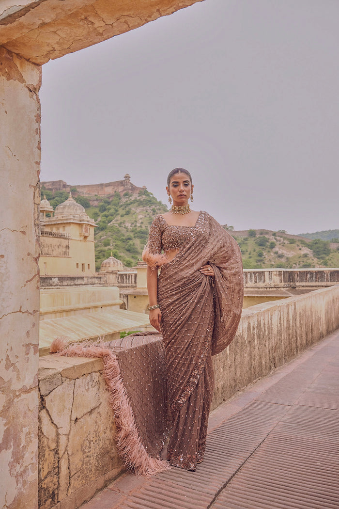 Buy Zoha Hand Embroidered Saree with Cape | Rouje