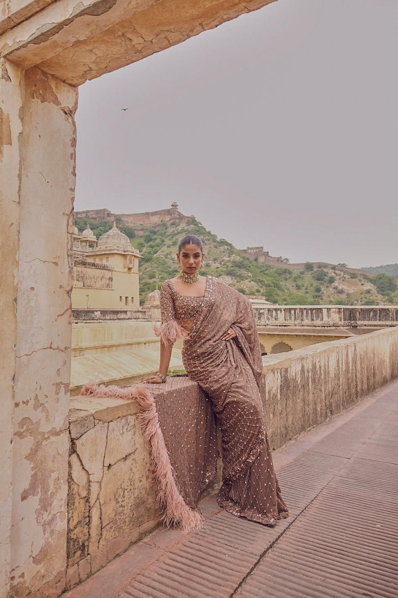 Buy Zoha Hand Embroidered Saree with Cape | Rouje