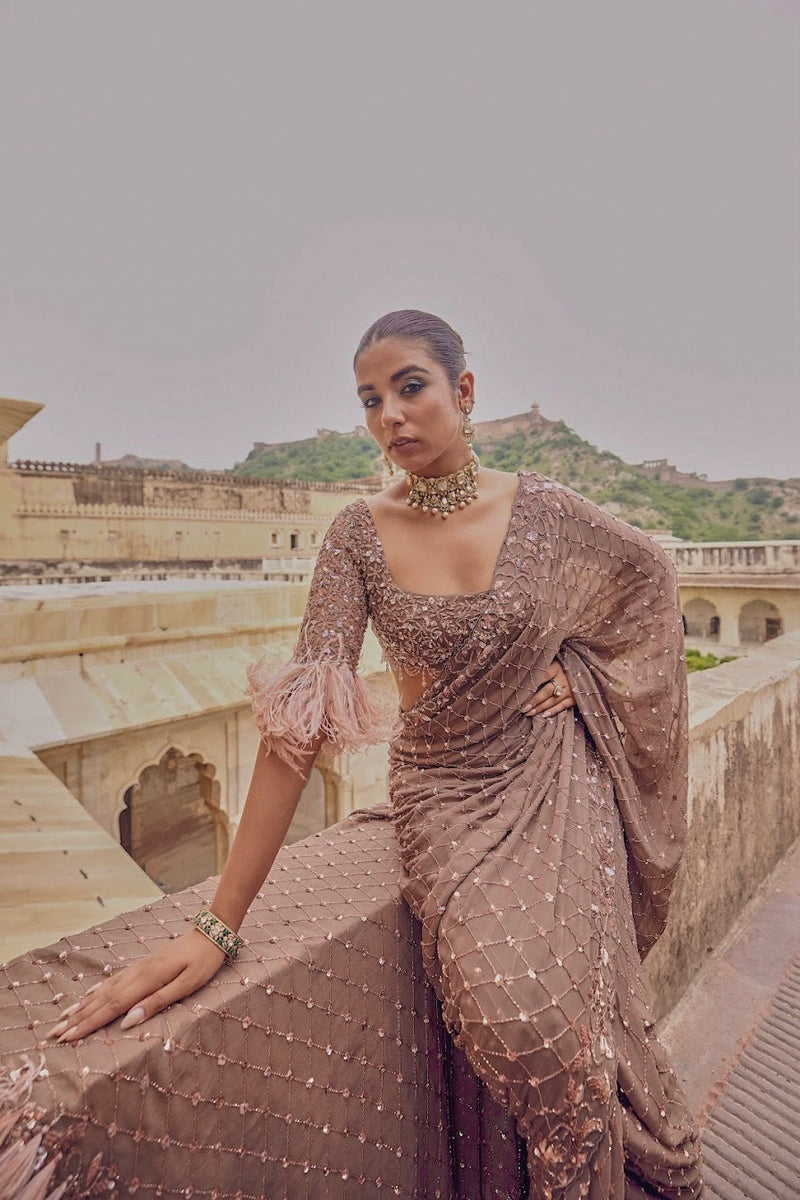 Buy Zoha Hand Embroidered Saree with Cape | Rouje