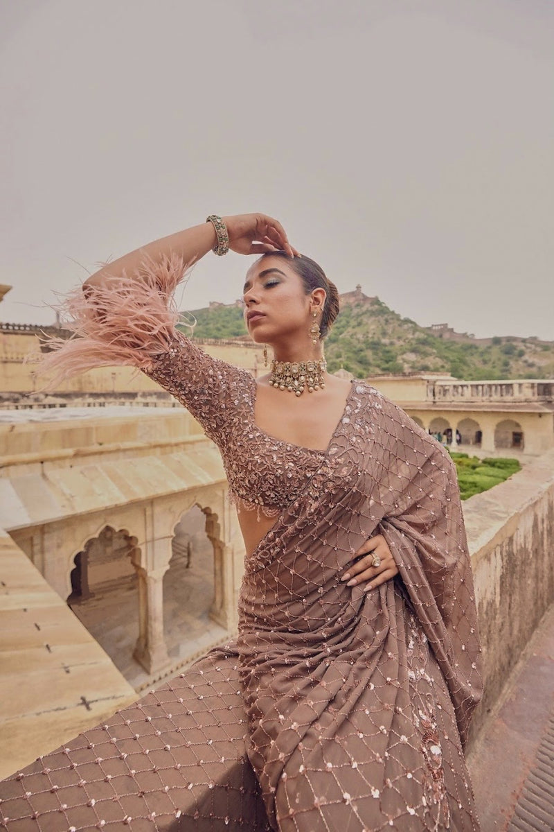 Buy Zoha Hand Embroidered Saree with Cape | Rouje