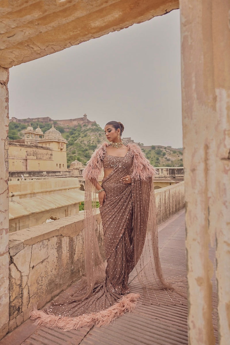 Buy Zoha Hand Embroidered Saree with Cape | Rouje
