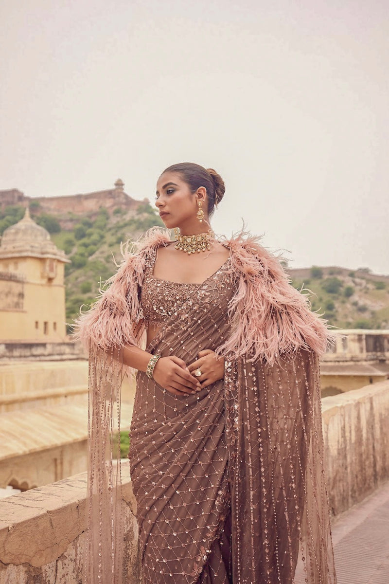 Buy Zoha Hand Embroidered Saree with Cape | Rouje