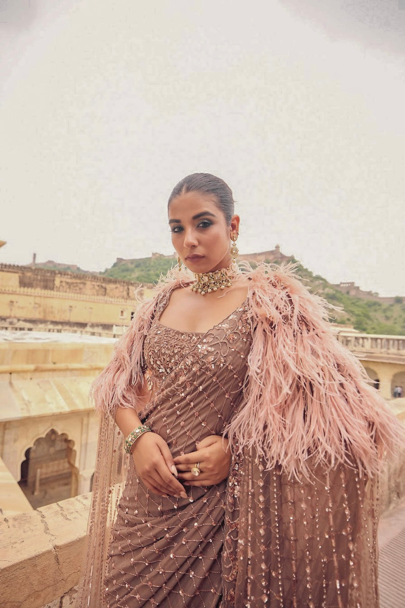 Buy Zoha Hand Embroidered Saree with Cape | Rouje