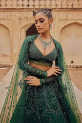 Buy Sahar Fern Green Hand Embroidered Lehenga | Rouje