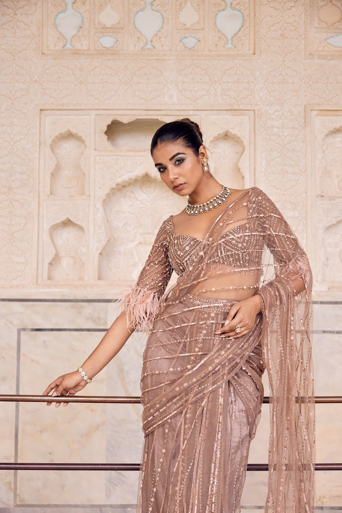 Buy Arisha Hand Embroidered Saree with Cape | Rouje