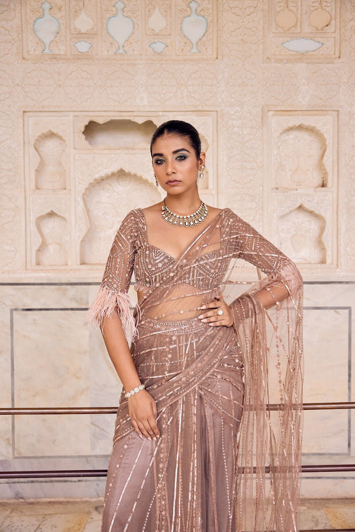 Buy Arisha Hand Embroidered Saree with Cape | Rouje