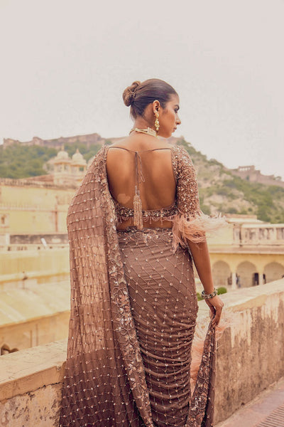 Buy Zoha Hand Embroidered Saree with Cape | Rouje