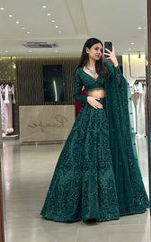Buy Sahar Fern Green Hand Embroidered Lehenga | Rouje